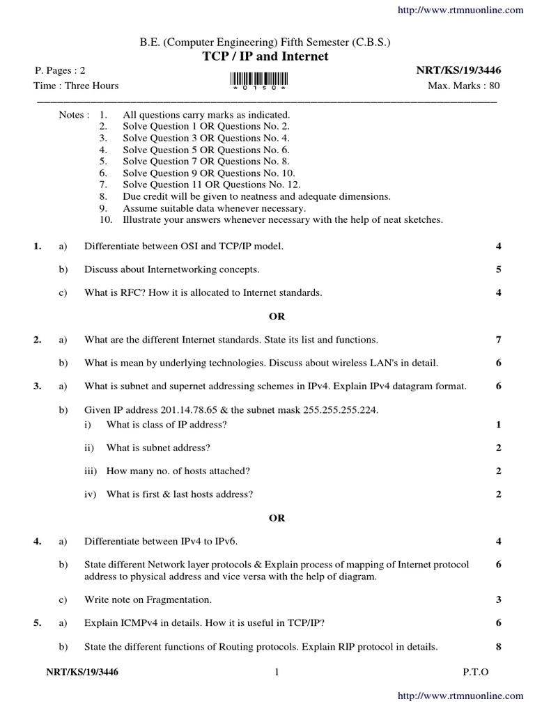 Comp Eng 5 Sem TCP Ip and Internet 3446 Summer 2019 | PDF | Internet Protocols | Internet ...