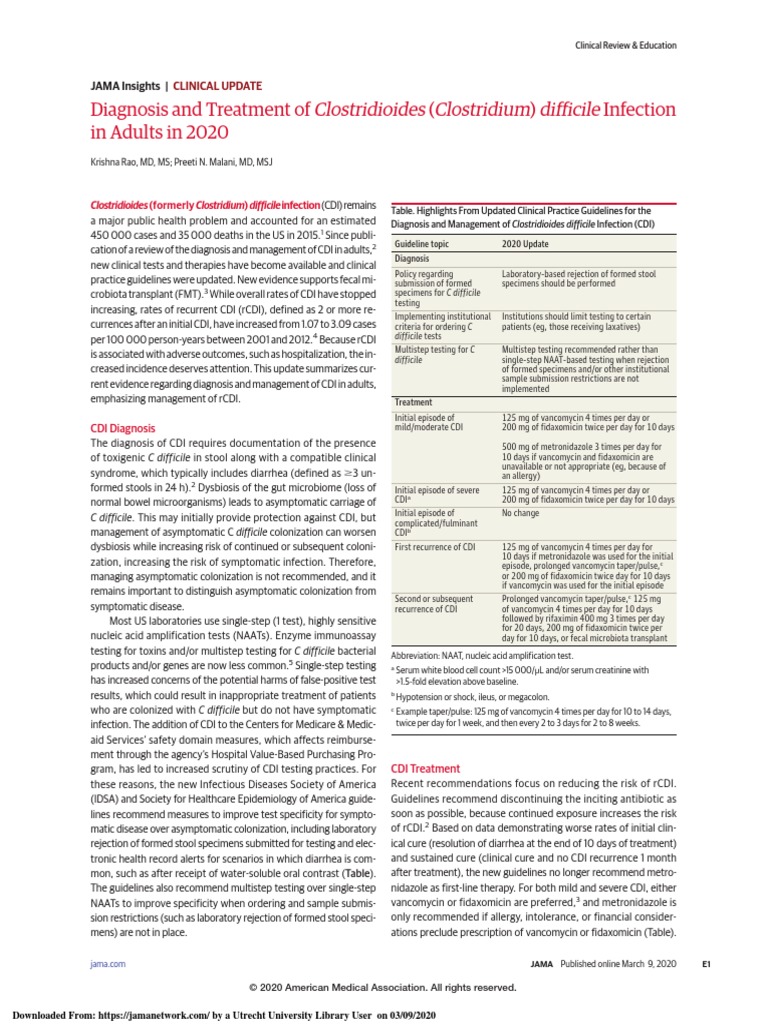 Clostridioides difficile Infection: 2020 Guidelines | PDF | Medical ...