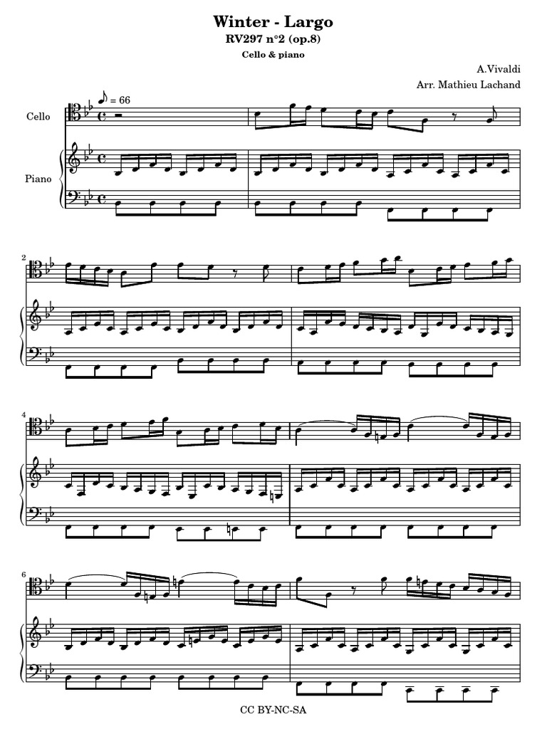 Vivaldi's Winter Largo for Cello & Piano | PDF