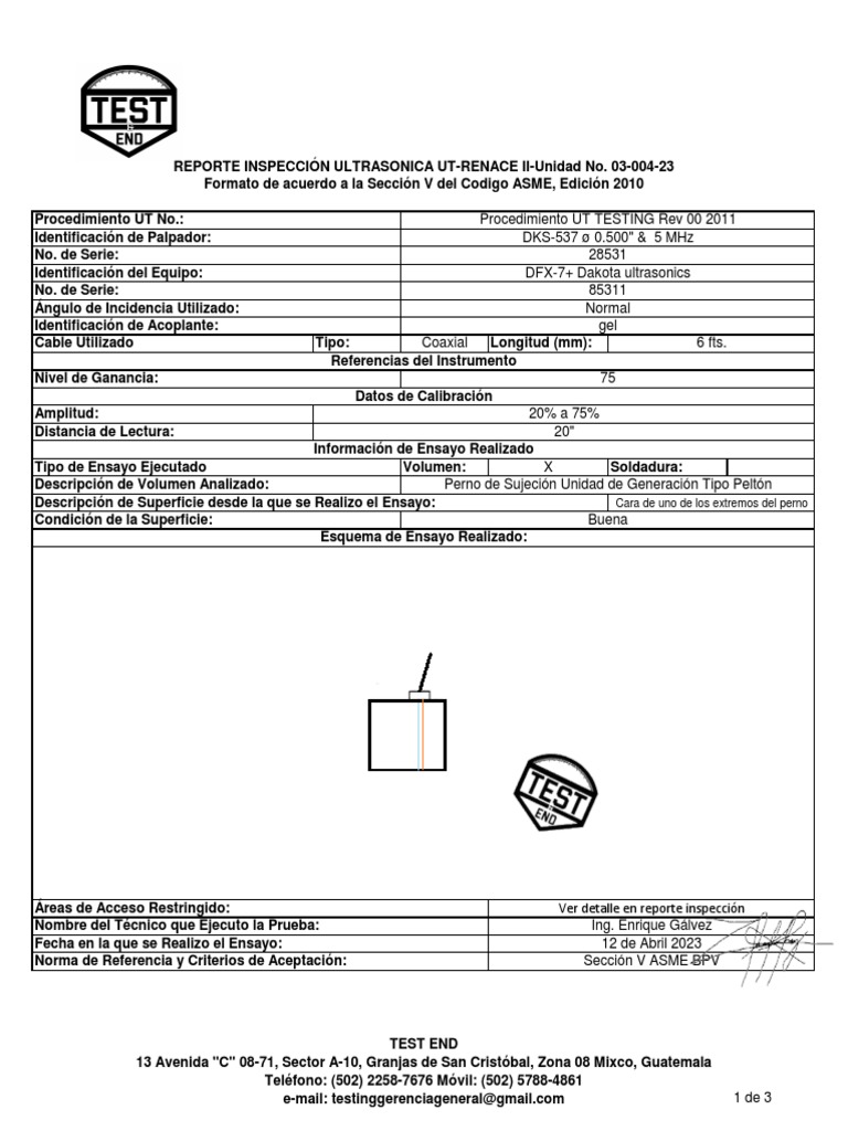 Informe de Inspección Ultrasonica ASME | PDF | Tecnología