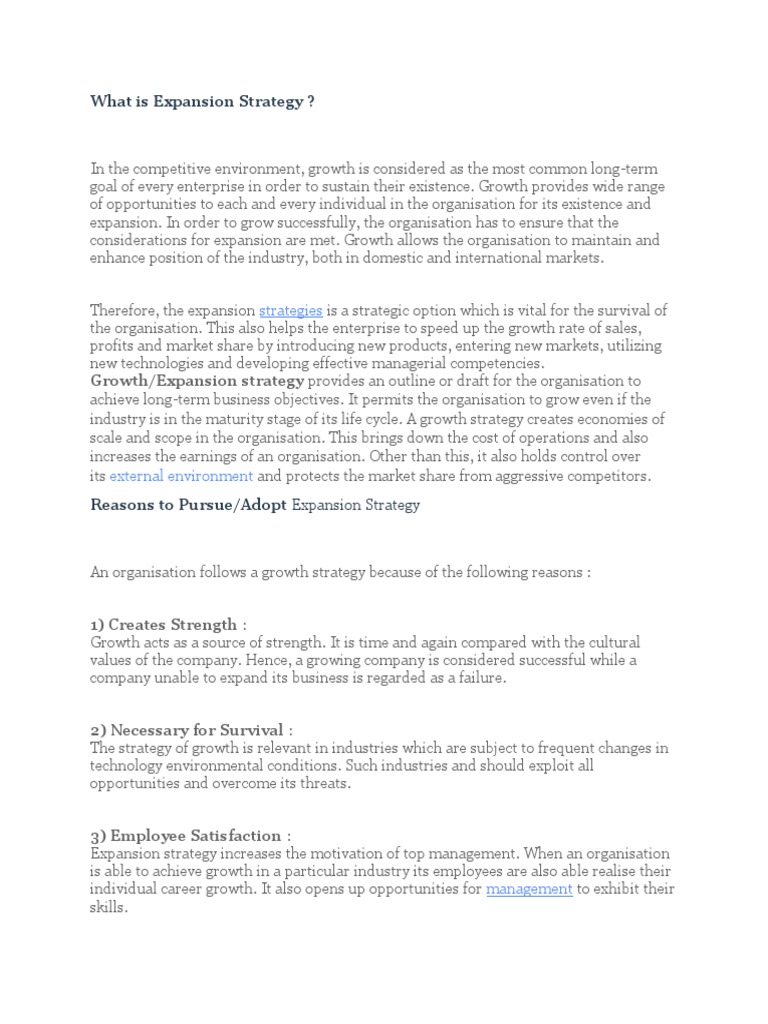 Business Expansion Strategies Explained | PDF | Strategic Management ...