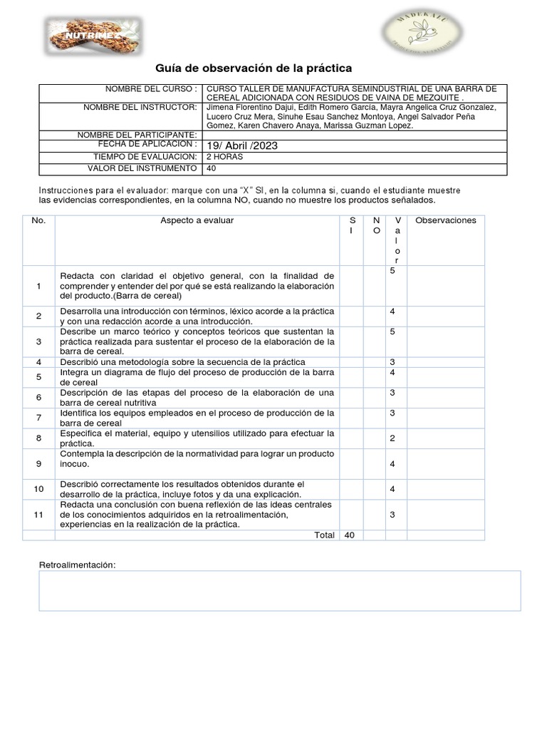 Instrumento de Evaluación - GUÍA DE OBSERVACIÓN (PRACTICA) | PDF