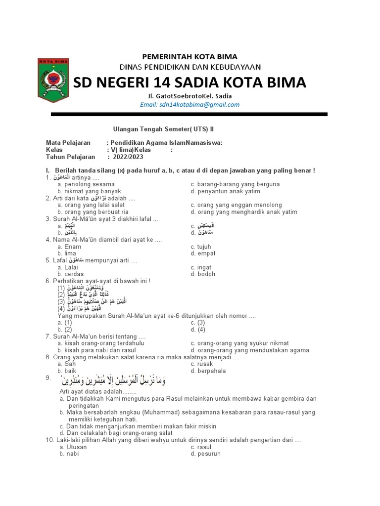 Soal Uts Pai KLS 5 SMTR 2 | PDF