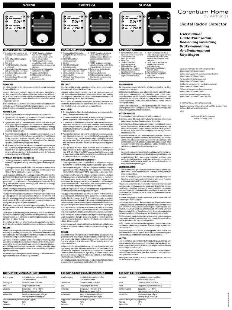 Corentium-Home-Radon Detector-Manual | PDF