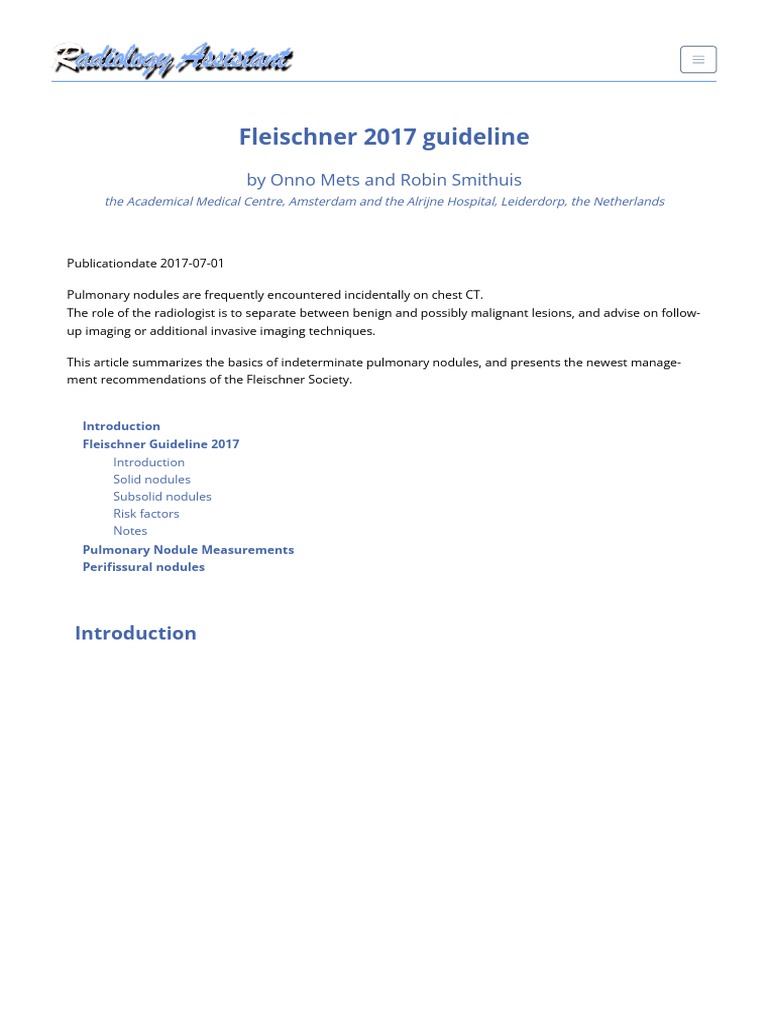 The Radiology Assistant - Fleischner 2017 Guideline | PDF | Ct Scan ...