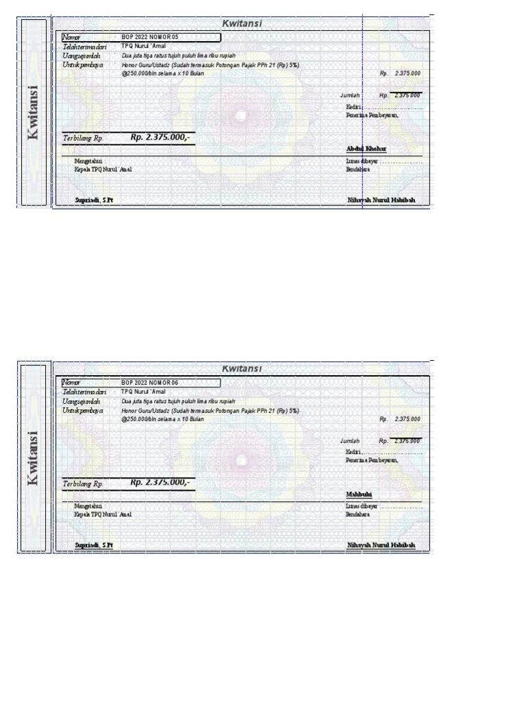 Kwitansi Honor Guru Ngaji Dan Ekstra | PDF