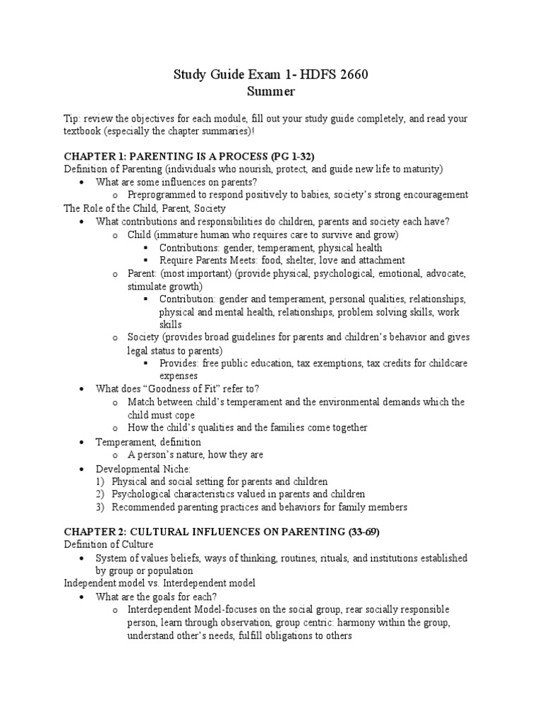 Study Guide Exam 1 | PDF | Attachment Theory | Parenting