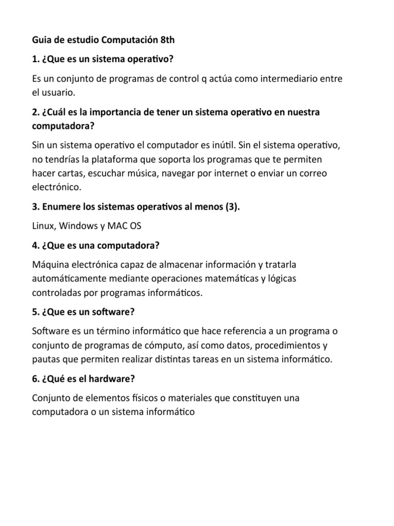 Guia de Estudio Computación 8th | PDF | Microsoft Windows | Sistema operativo