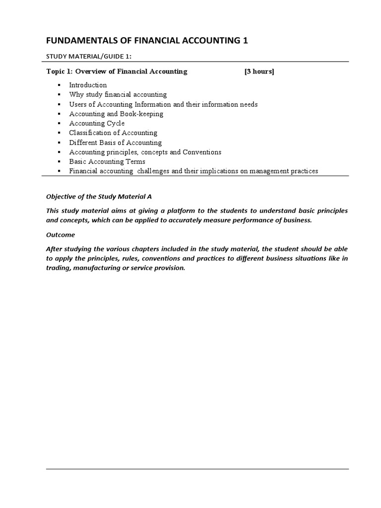 Fundamentals of Accounting Notes 1 | PDF | Debits And Credits | Working ...