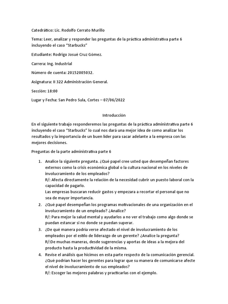 Parte 6 Practica Admon | PDF | Liderazgo | Starbucks