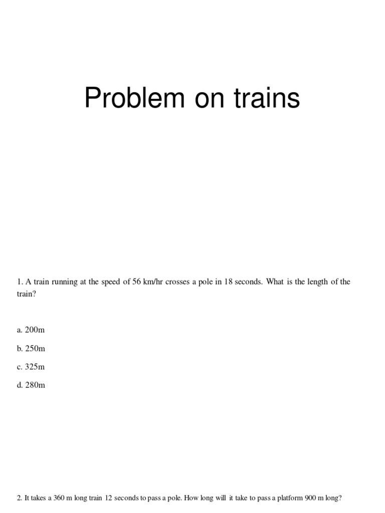 Problem On Trains | Download Free PDF | Metre | Speed