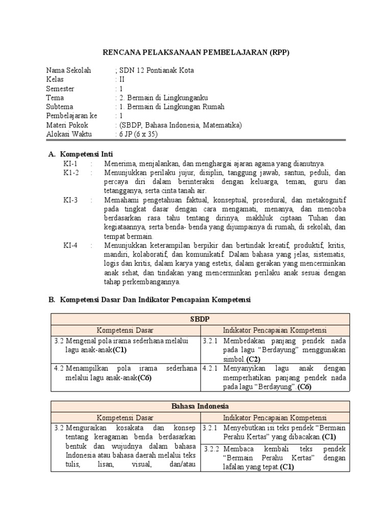 RPP Kelas 2 Tema 2 Subtema 1 | PDF