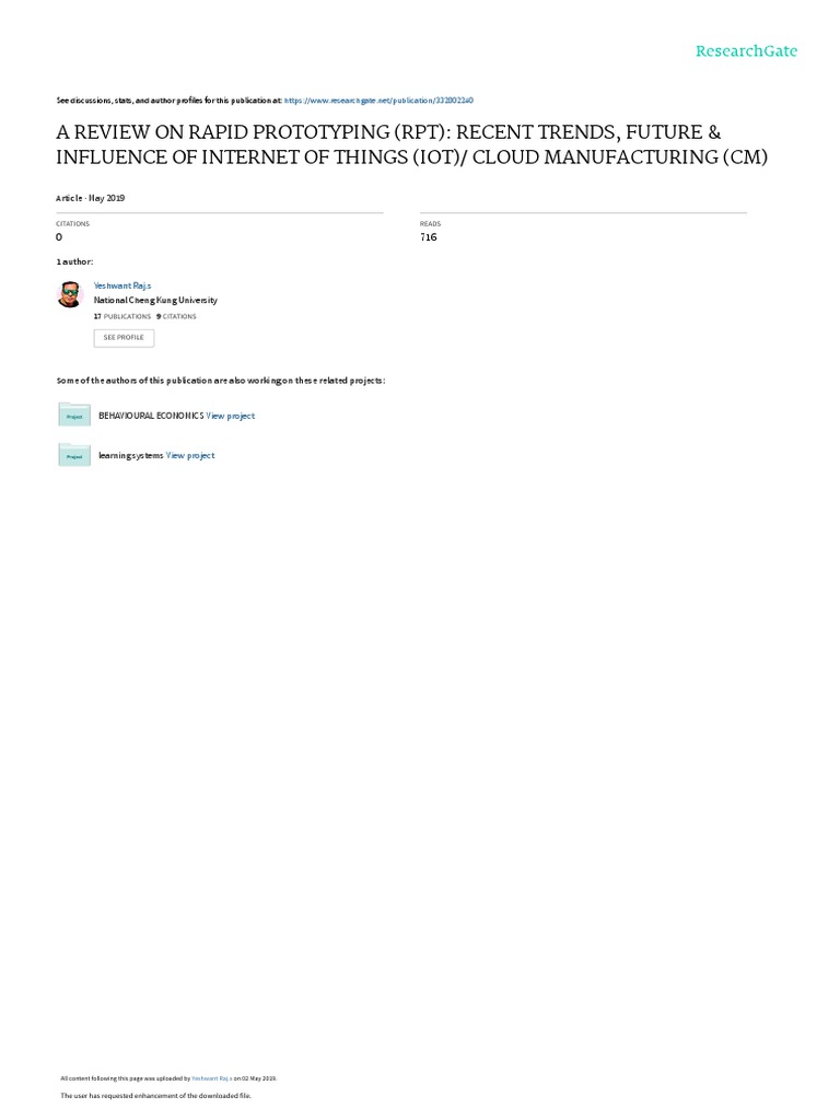 A Review On Rapid Prototyping RPT Recent Trends Fu | PDF | 3 D Printing ...