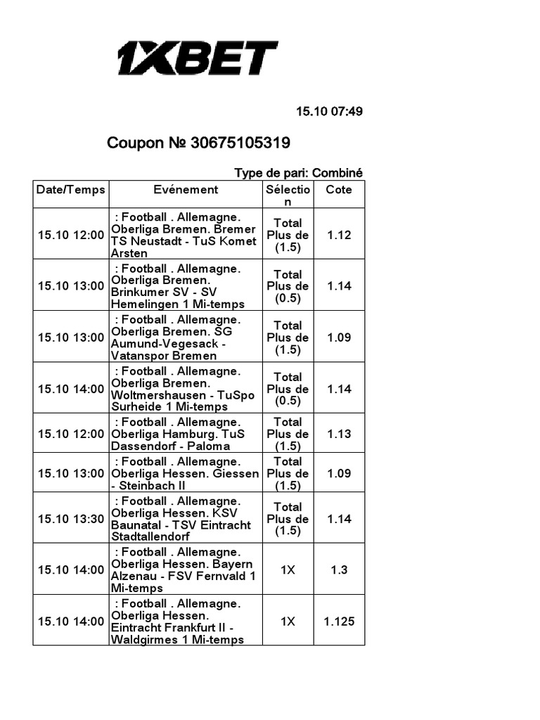 Coupon 30675105319 | PDF | Football | Championnat national de football