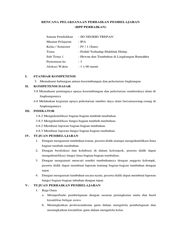 Contoh RPP Perbaikan | PDF
