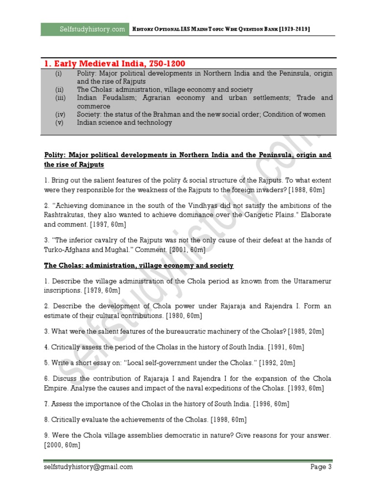 Medieval India (1979-2019) Mains Questions - SSH Topic Wise Compilation ...