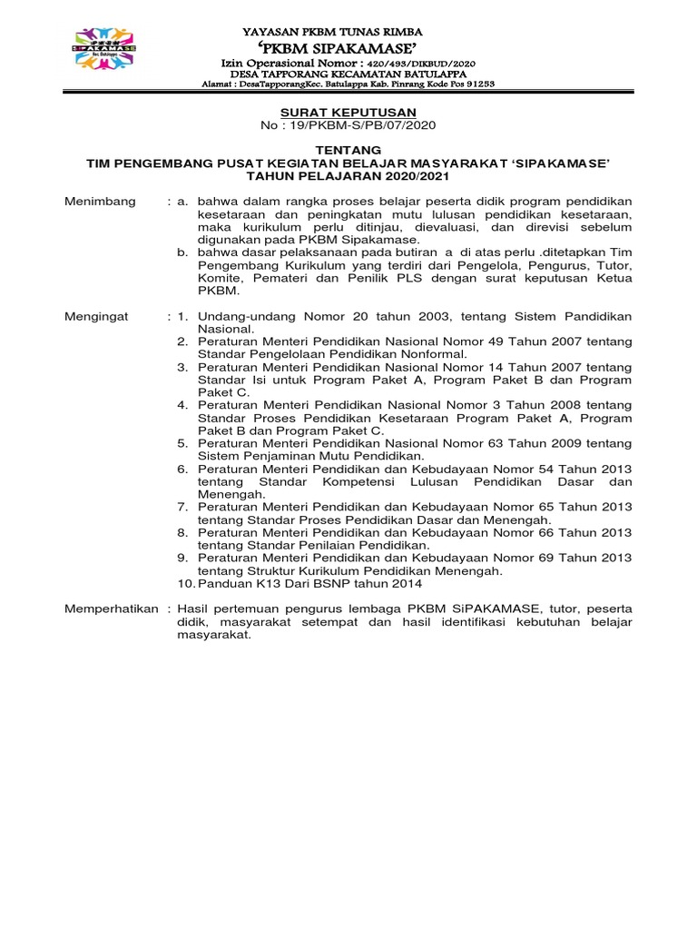Tim Pengembang SATUAN PAKET B-Dikonversi | PDF