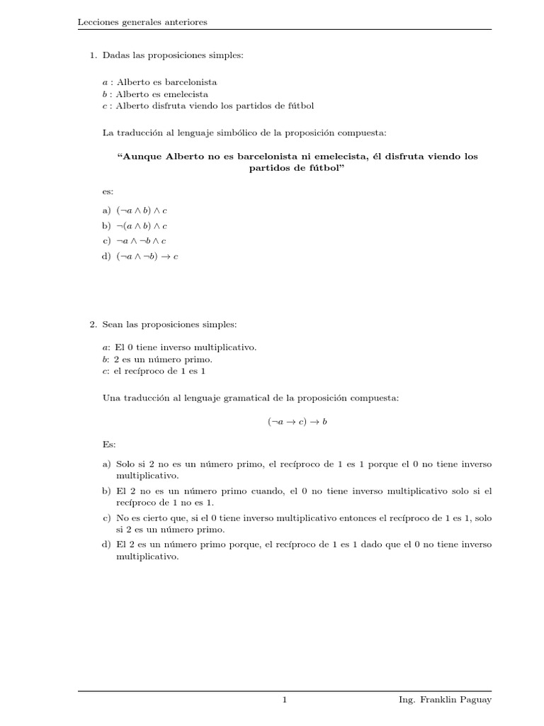 Ejercicios de Lógica y Conjuntos | PDF | Proposición | Matemática Elemental