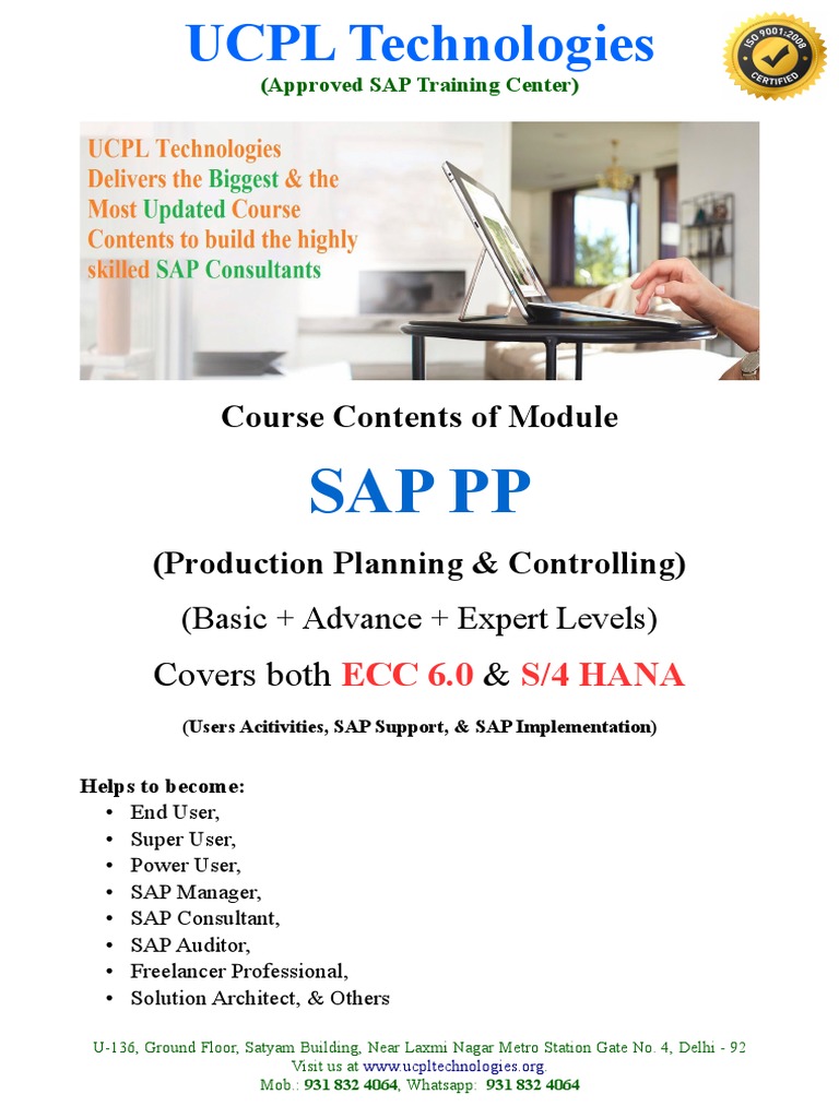 0009 SAP PP With S4 HANA Syllabus UCPL Technologies | PDF