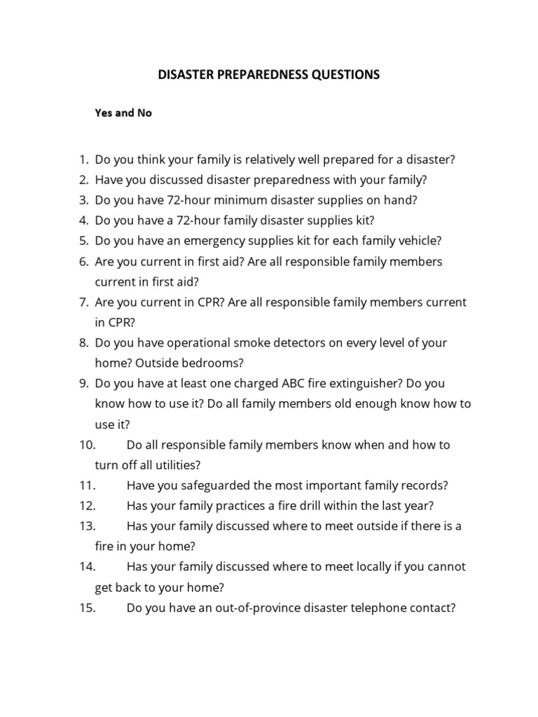 Disaster Preparedness Questions | PDF