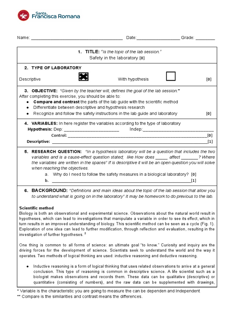 11th BioIB Lab Guide Safety in The Laboratory and Scientific Method ...