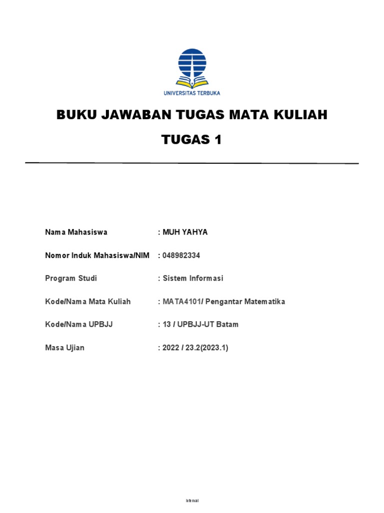 TUGAS-1 - Pengantar Matematika - MUH YAHYA - 048982334 | PDF