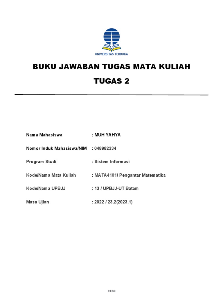 TUGAS-2 - Pengantar Matematika - MUH YAHYA - 048982334 | PDF