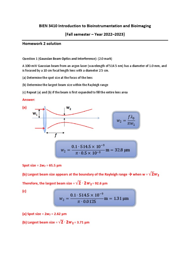 HW2 Solution | PDF | Interferometry | Optics