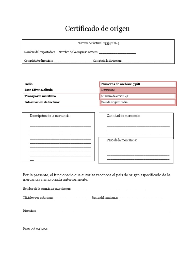Certificado de Origen | PDF