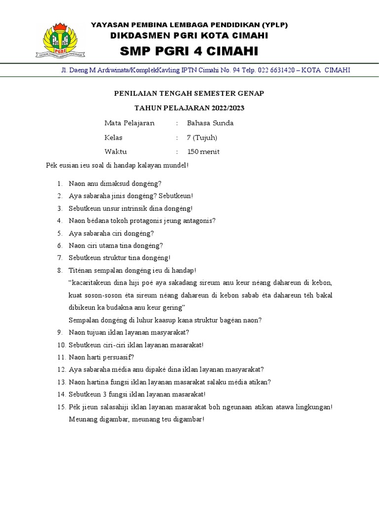 SOAL PTS SUNDA SMT Genap | PDF