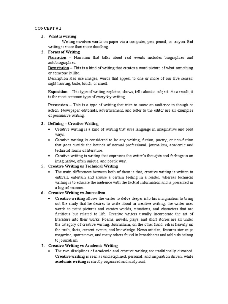 CREATIVE WRITING NOTES 2ND SEM | PDF | Subject (Grammar) | Syntax