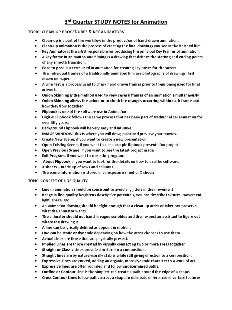 3rd Quarter STUDY NOTES For Animation | PDF | Animation