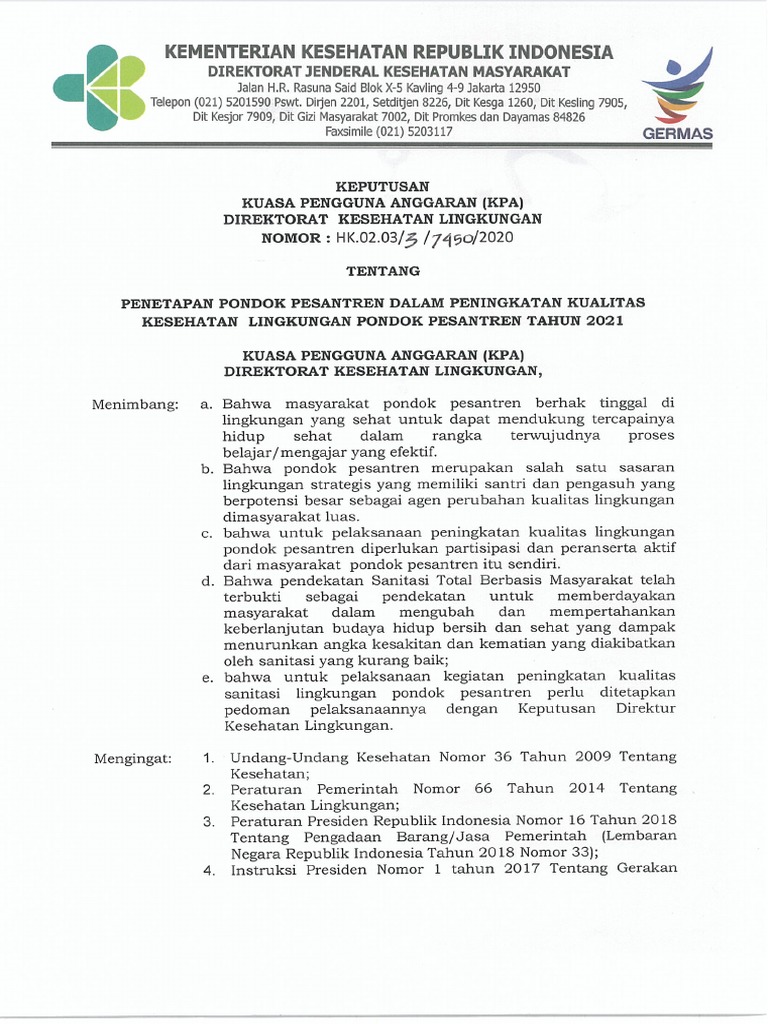 SK Penetapan Pontren Tahun 2021 | PDF
