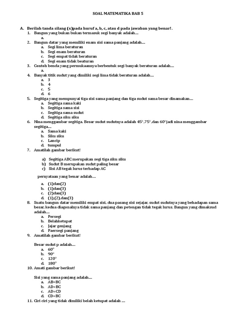 Soal MTK Bab 5 | PDF