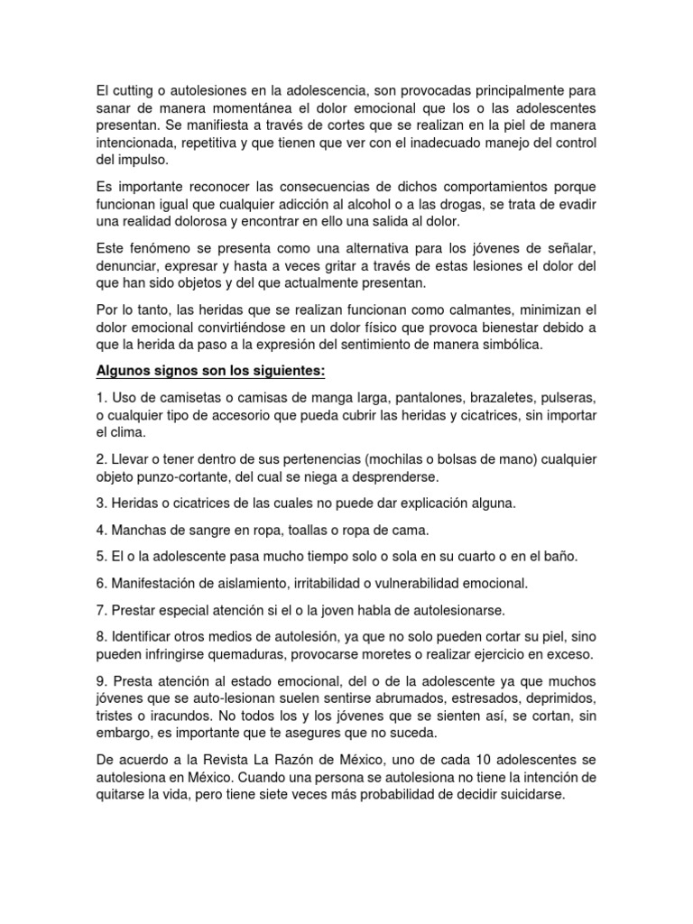 El cutting | PDF | Adolescencia | Autolesiones