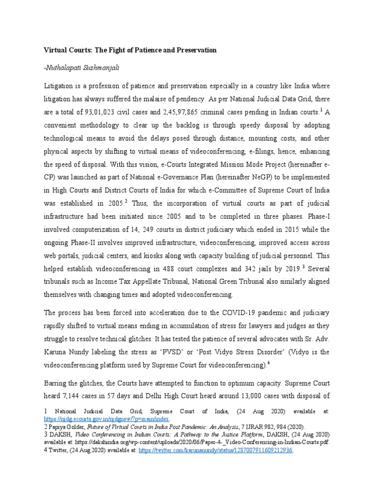 Article On Virtual Courts | Download Free PDF | Supreme Court Of India ...