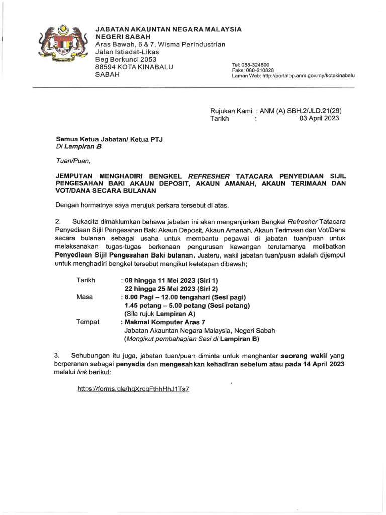 Surat Jemputan Menghadiri Bengkel Refresher Tatacara Penyediaan SPB ...