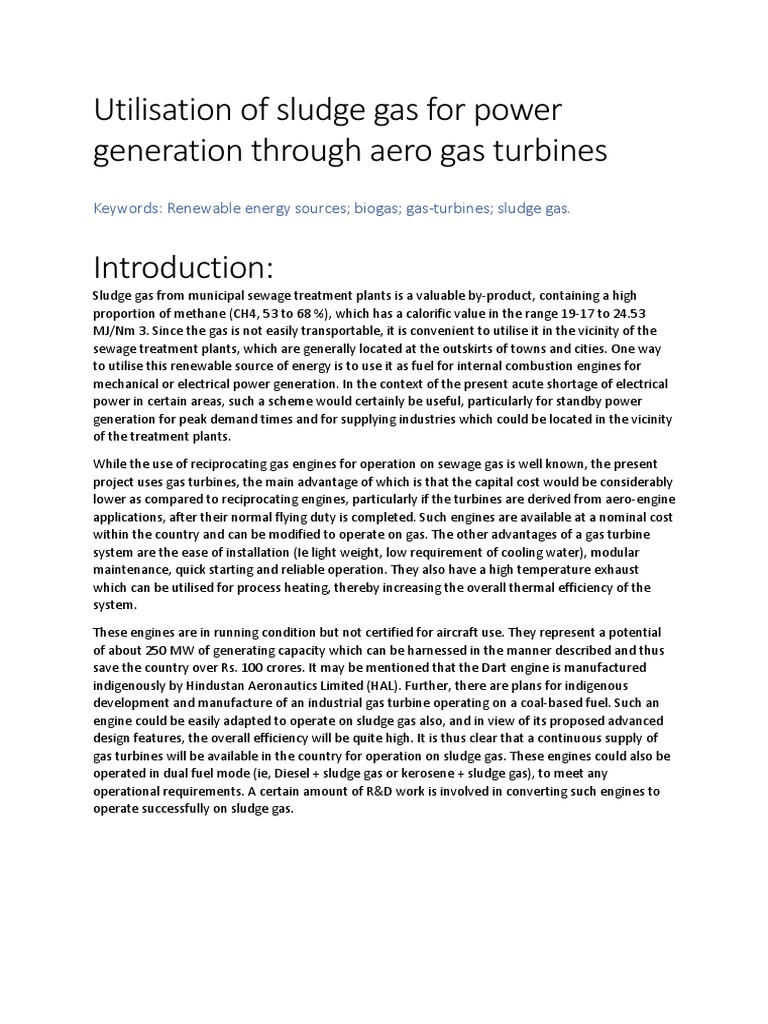 Utilisation of Sludge Gas For Power Generation Through Aero Gas ...
