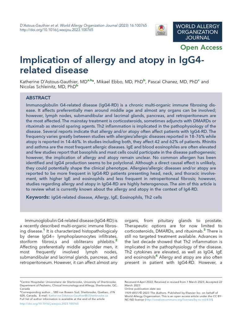 Implication of Allergy and Atopy in IgG4 Related D | PDF | Allergy ...