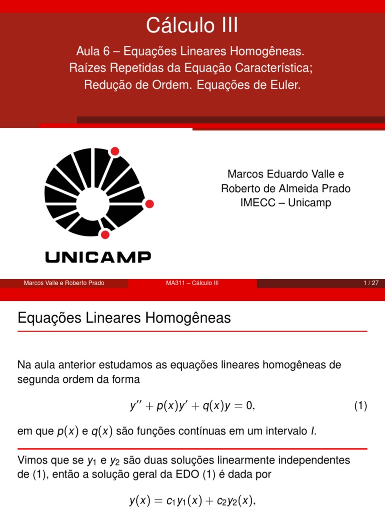 Aula06 | PDF | Equação diferencial ordinária | Equações