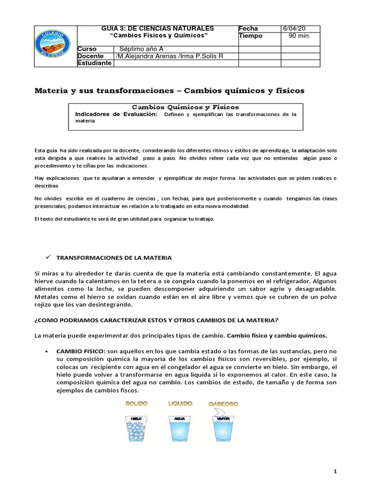 Cambios Químicos y Físicos en Materia | PDF | Agua | Importar