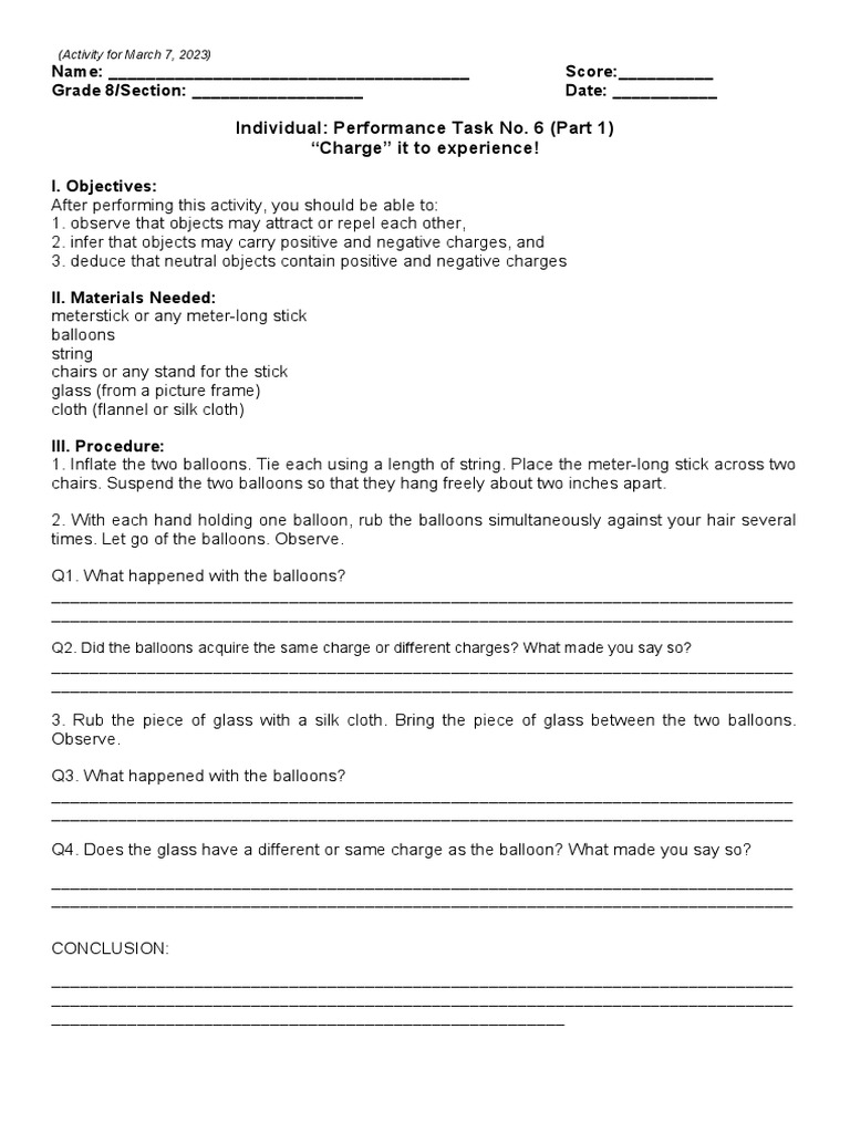 Individual Performance Task No. 6 | PDF | Proton | Atoms