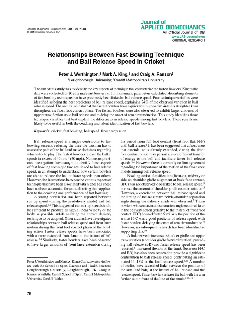 Relationships Between Fast Bowling Technique and Ball Release Speed in Cricket | PDF | Bowling ...