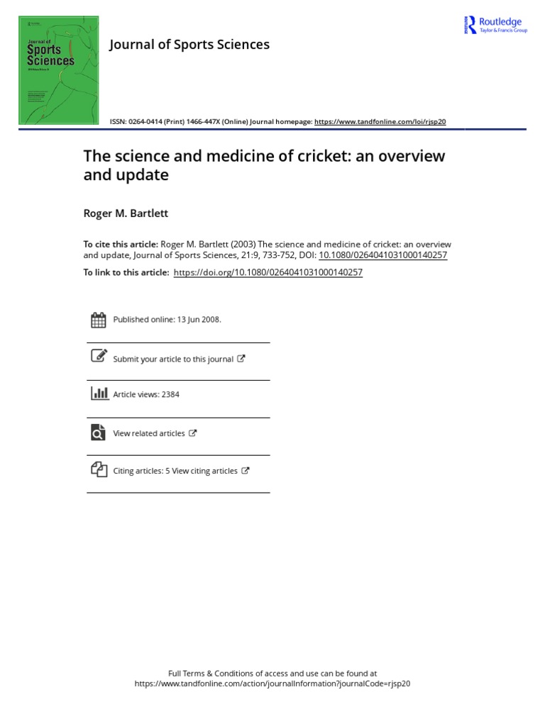 The Science and Medicine of Cricket An Overview and Update | PDF ...