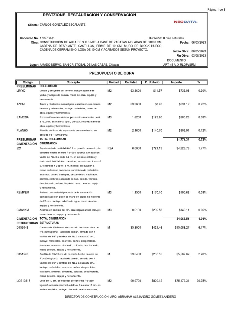 Ejemplo de Presupuesto de Obra | PDF | Hormigón | Construyendo tecnología