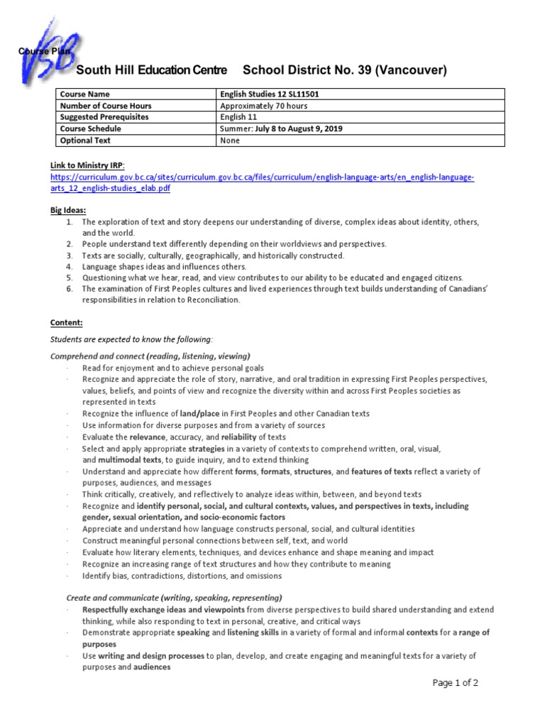 English 12 - Course Plan 2019-2020 | PDF | Academic Dishonesty ...