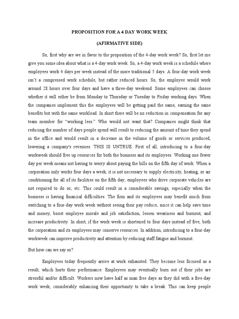Four-Day Work Week | PDF | Workweek And Weekend | Employment
