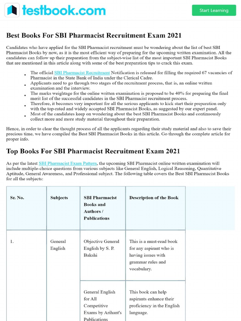 Best Books For SBI Pharmacist Recruitment Exam 2021 | PDF