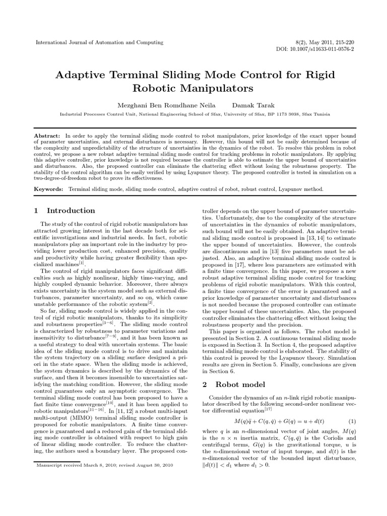 Adaptive Terminal Sliding Mode Control For Rigid Robotic Manipulators