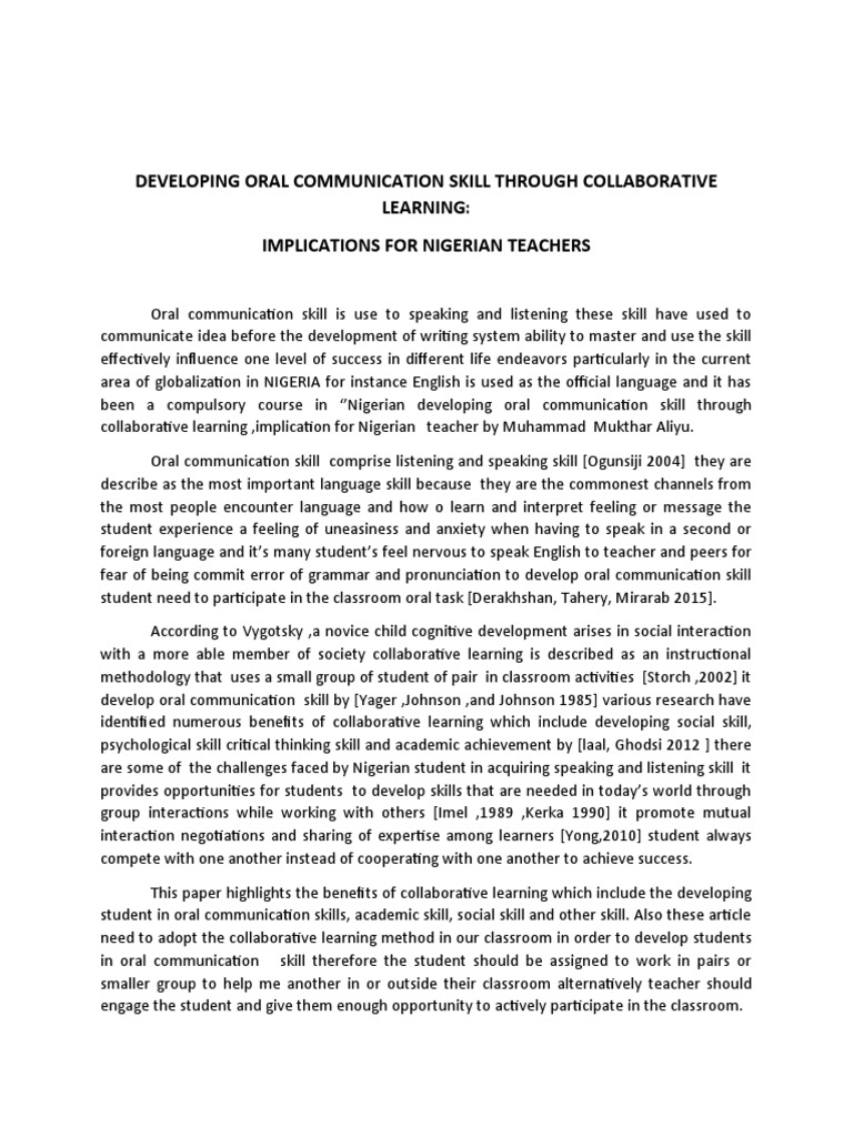 Developingoral Communication Skill Through Collaborative Learning | PDF | Learning | Communication